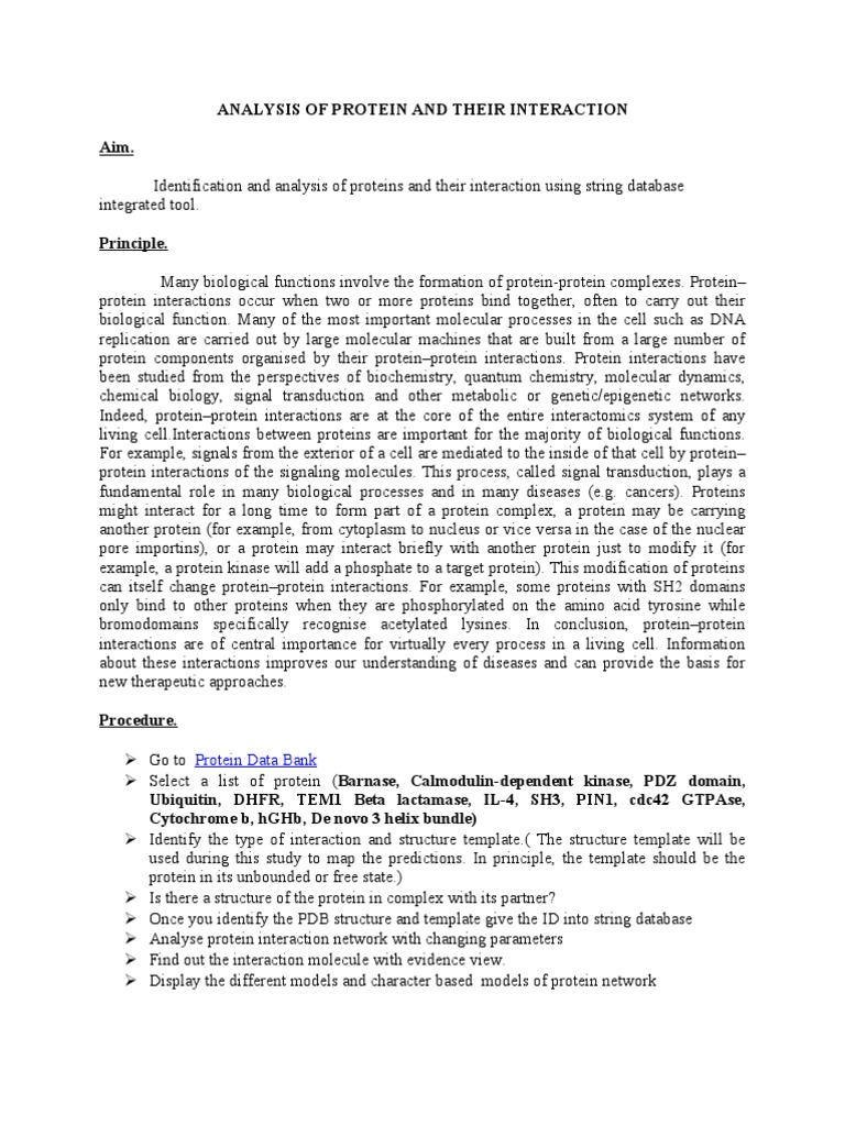 Analysis of Protein and Their Interaction Aim | PDF | Protein–Protein ...