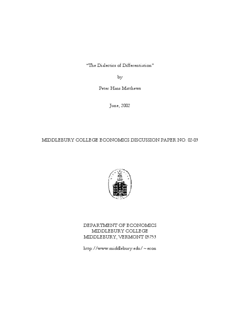 "The Dialectics of Differentiation" by Peter Hans Matthews | PDF ...