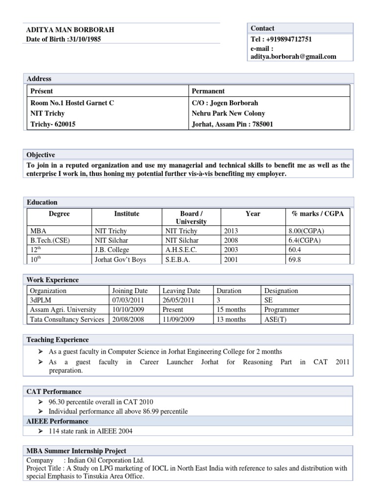 Aditya CV | PDF | Master Of Business Administration | Internet Explorer