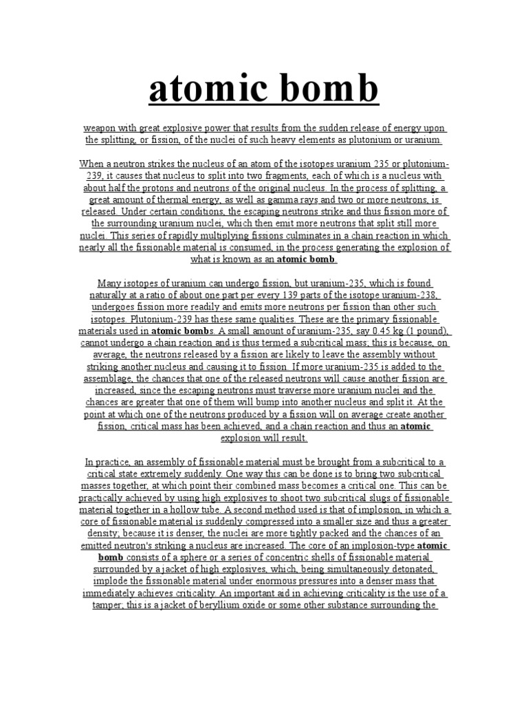 Atomic Bomb | PDF | Nuclear Fission | Neutron