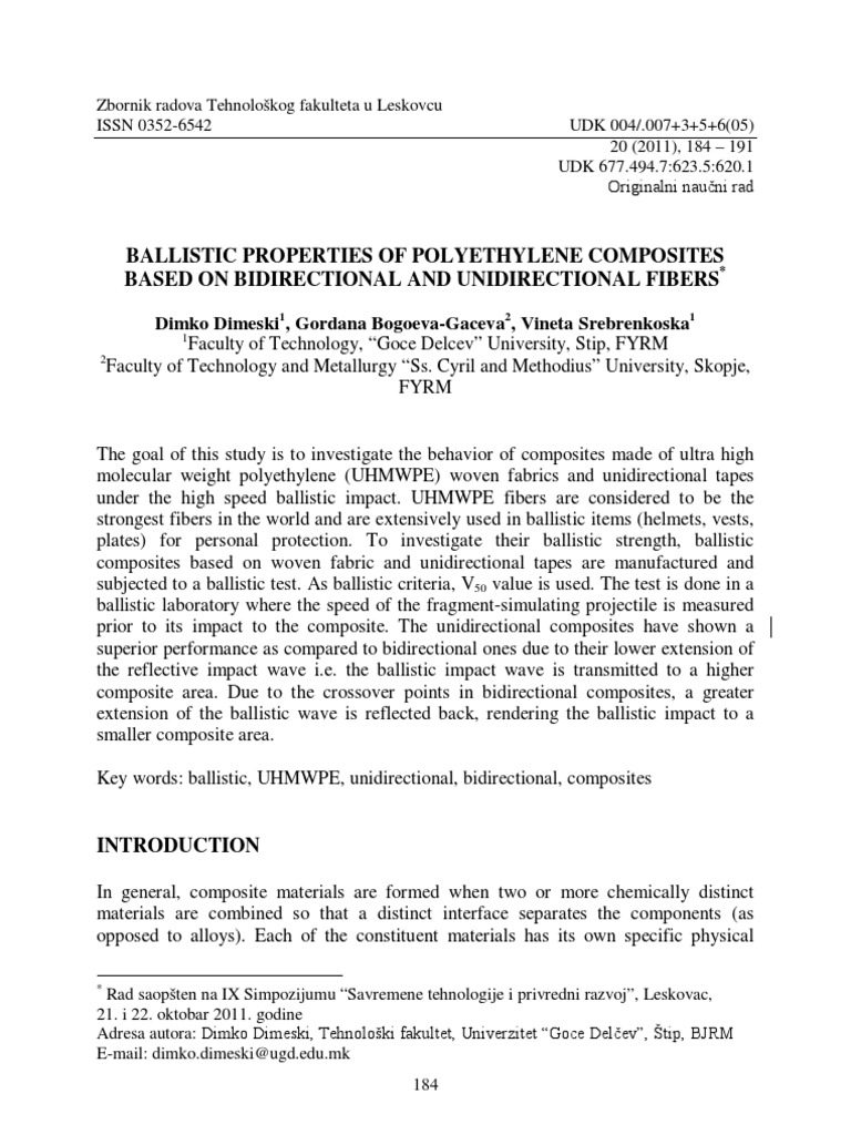 Ballistic Properties of Polyethylene Composites | PDF | Composite ...