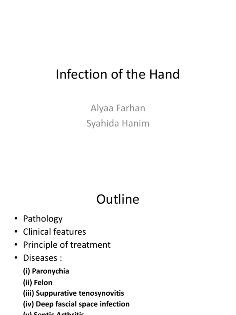 Infection of The Hand: Alyaa Farhan Syahida Hanim | PDF | Infection | Wound