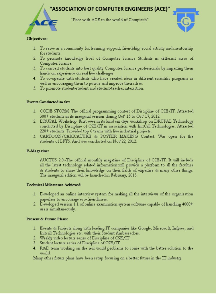 Association Of Computer Engineers Ace Objectives Pdf Computer Science Intellectual Works