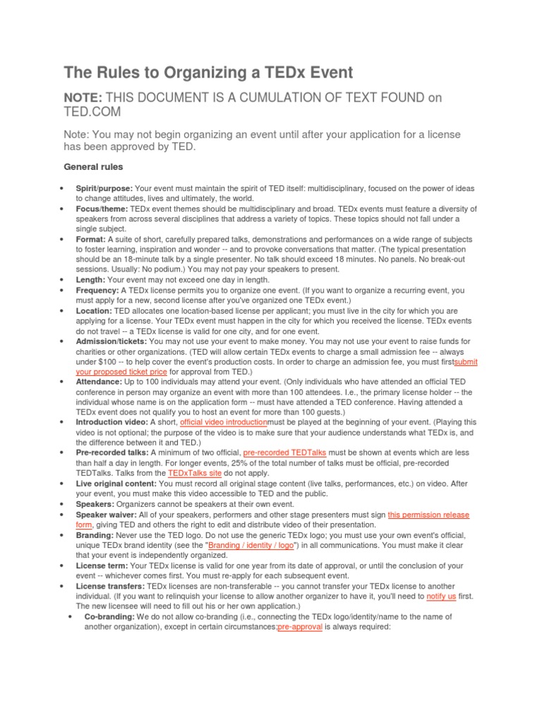 The Rules To Organizing A TEDx Event | PDF | Domain Name | You Tube