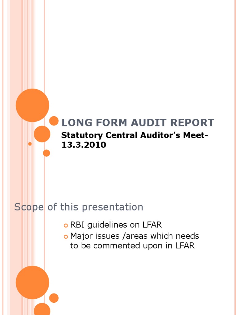 Long Form Audit Report | PDF | Internal Control | Reserve Bank Of India