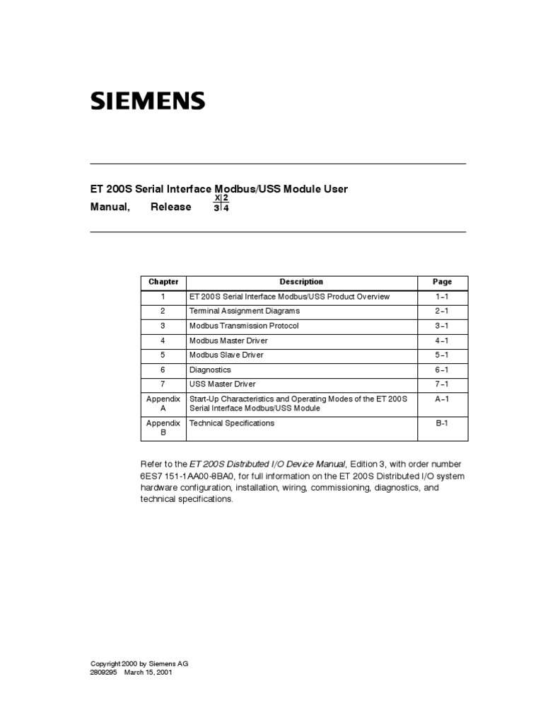 Et 200s Serial Interface Modbus Uss Module User Manual Release Pdf Parameter Computer