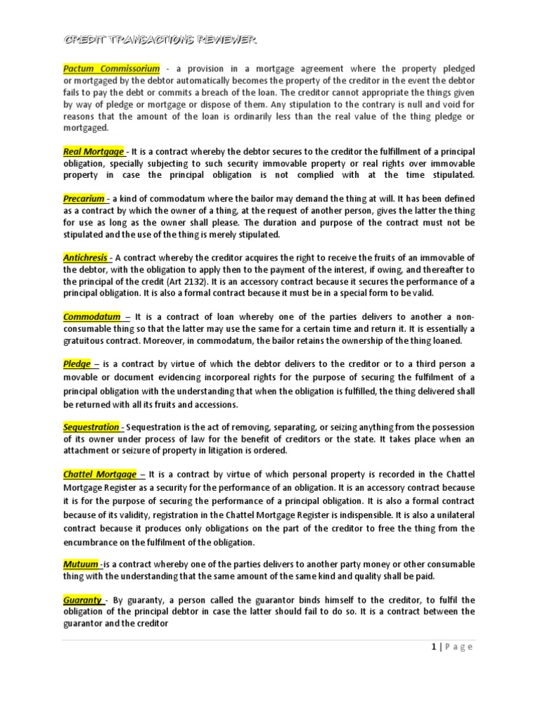 Law on Credit Transactions Overview | PDF | Mortgage Law | Guarantee