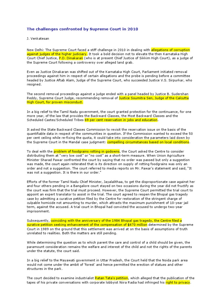 The Challenges Confronted by Supreme Court in 2010 | PDF | Supreme ...