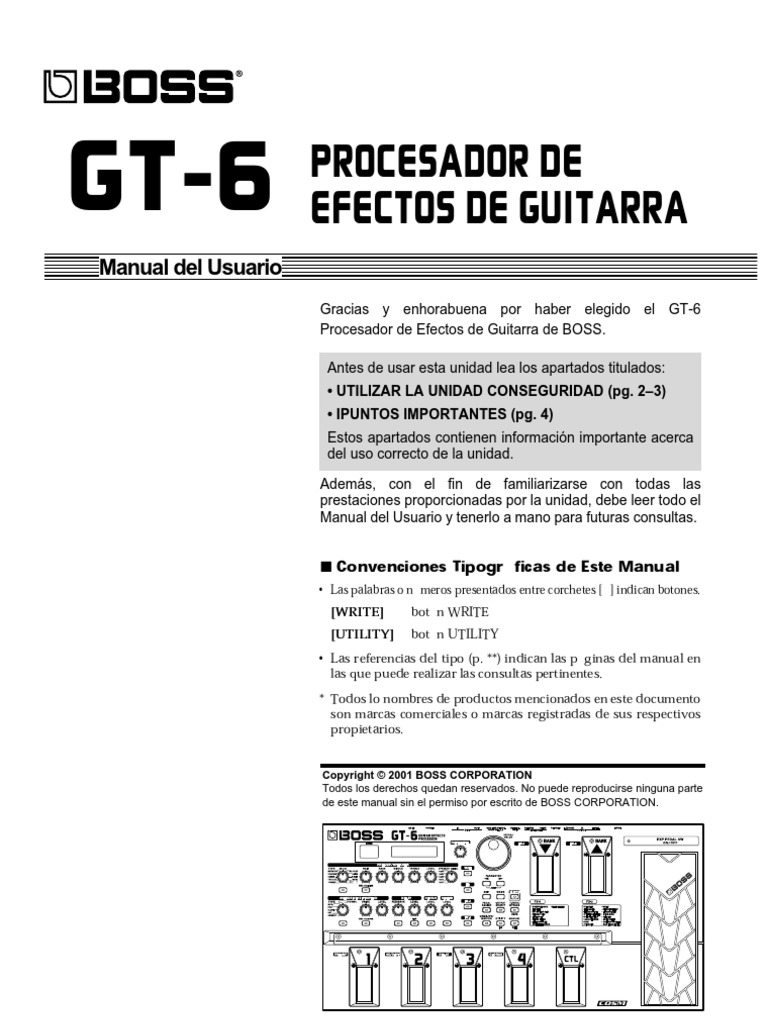 Manual Boss GT 6 | PDF | Auriculares | Altoparlante