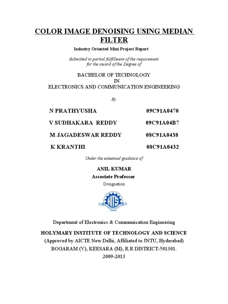 Color Image Denoising Using Median Filter | PDF | Pixel | Median