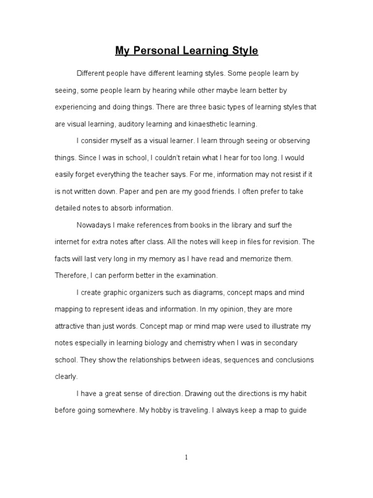 My Personal Learning Style | PDF | Learning Styles | Learning