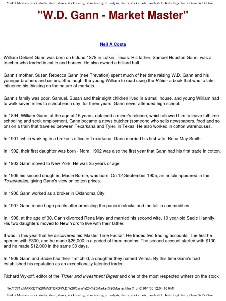 Neil A Costa. W.D. Gann - Market Master | PDF | Stock Market ...