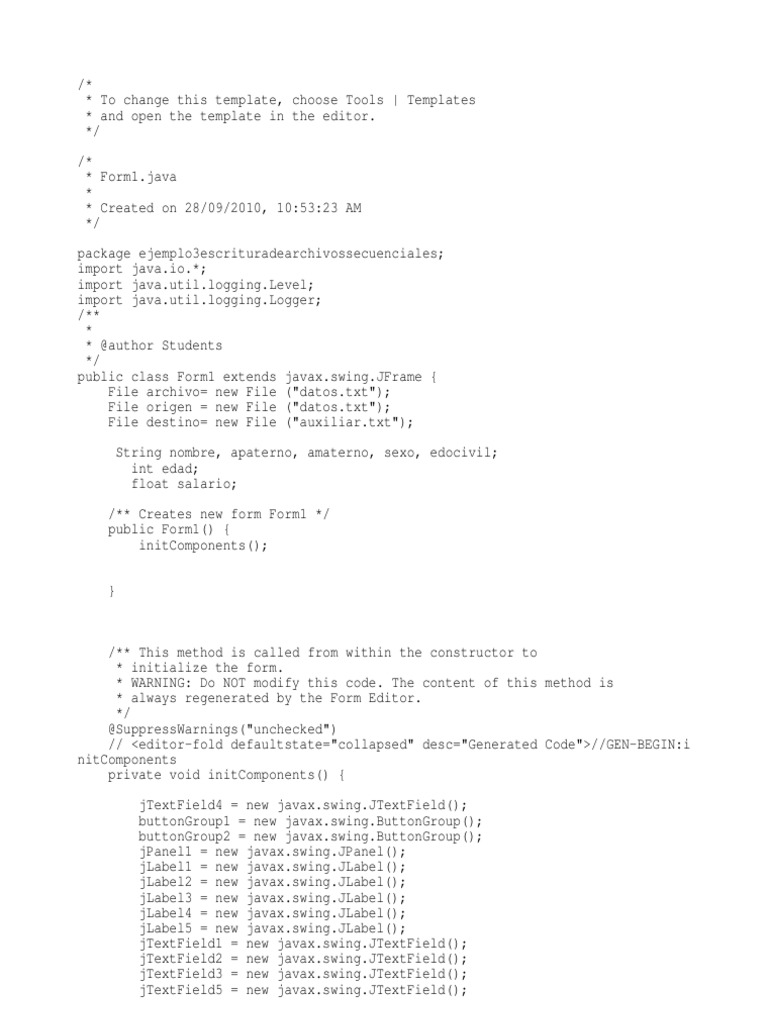 59601974 Ejemplo De Manejo De Archivos Secuenciales En Java Text