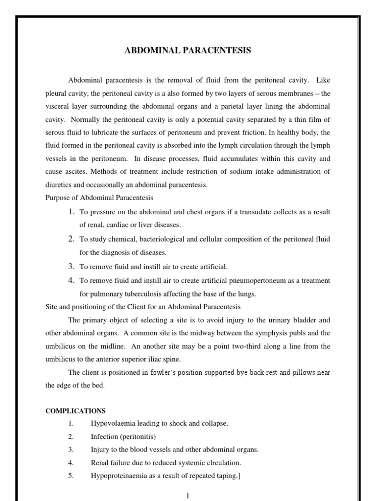 Removal of Fluid from the Peritoneal Cavity: A Guide to Abdominal ...