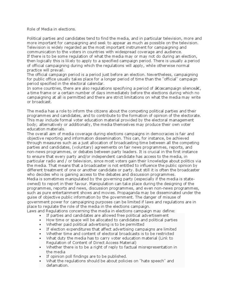 Role of Media in Elections | PDF | Elections | Mass Media