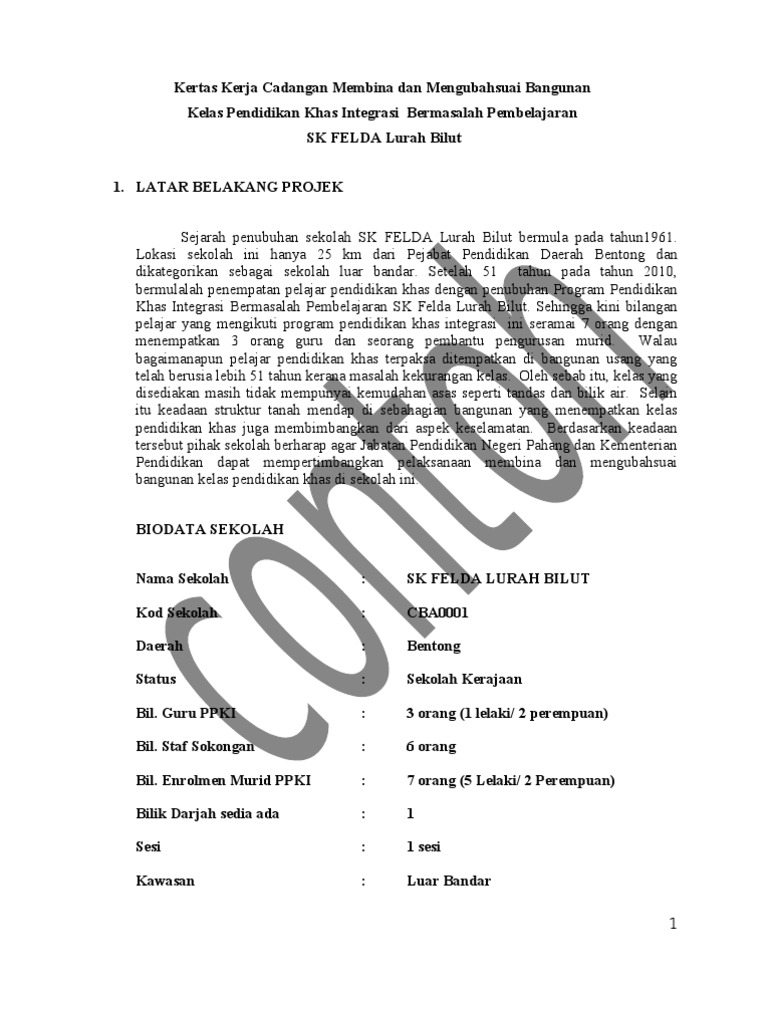 CONTOH Kertas Cadangan Pendidikan Khas SK Lurah Bilut 2012 | PDF | Seni