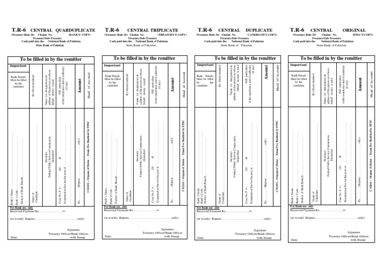 FPSC Exam Fee Payment Chalan Form | PDF