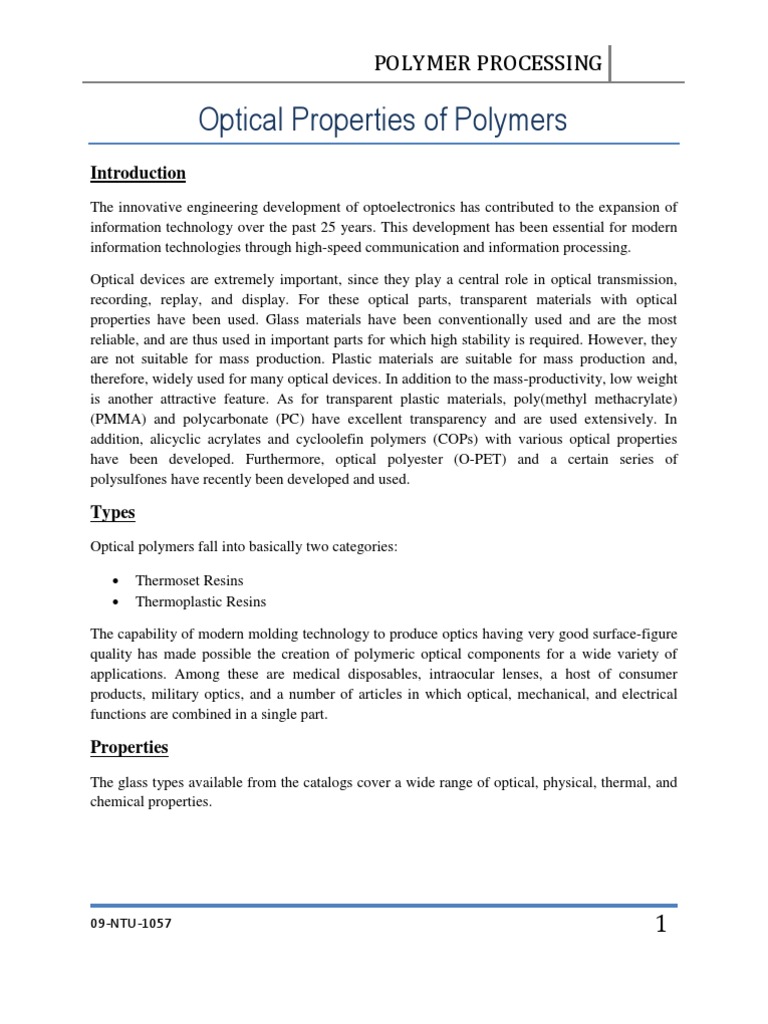 Optical Properties of Polymers | PDF | Poly(Methyl Methacrylate) | Polymers