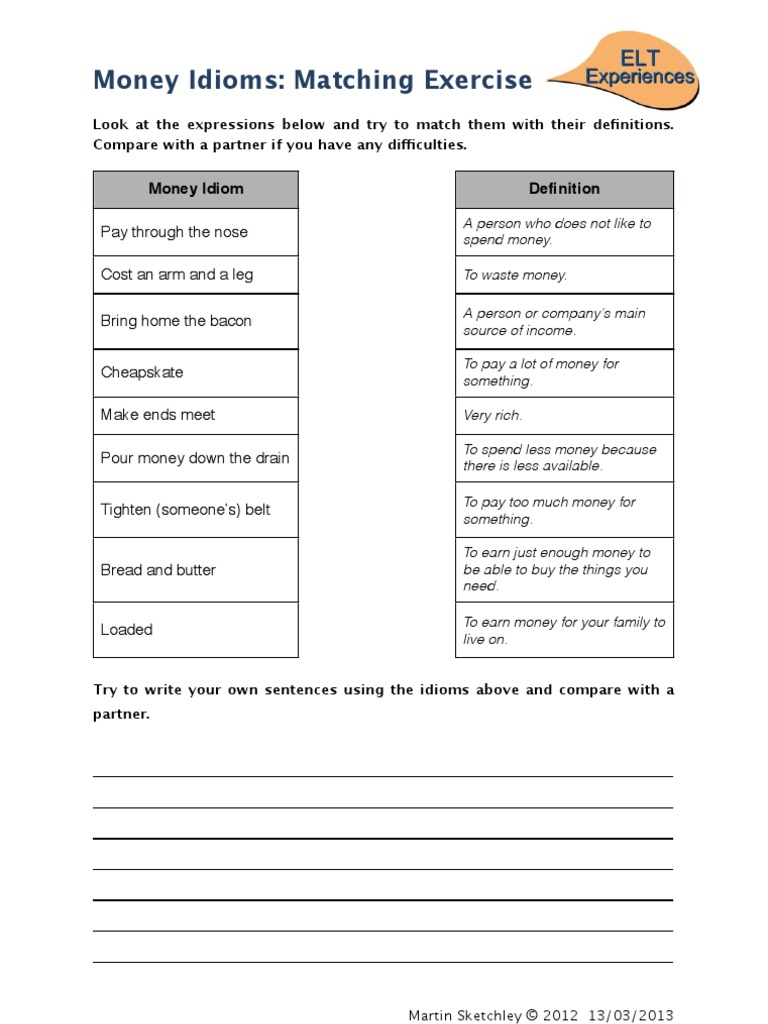 Money Idioms Matching | PDF | Language Arts & Discipline