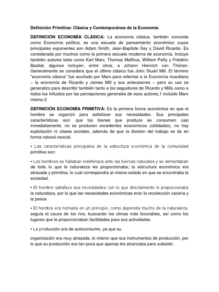 Definición Primitiva Clasica y Contemporánea de La Economía | PDF ...