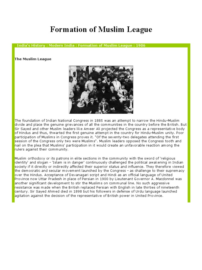 Formation of All India Muslim League | PDF