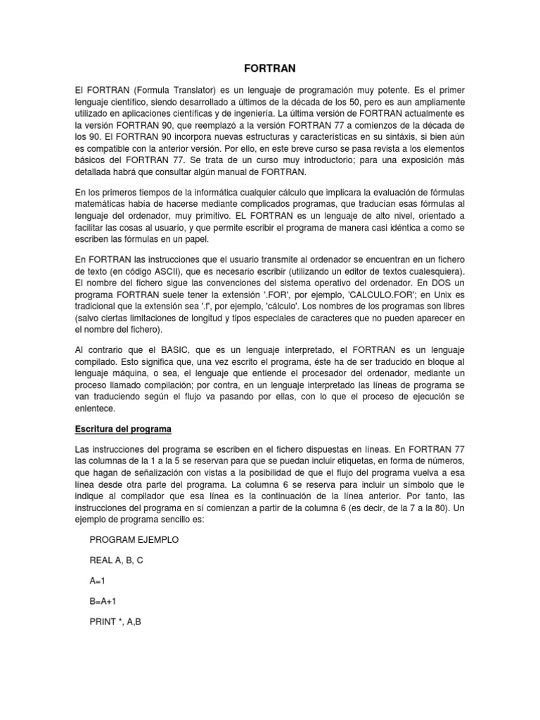 Fortran | PDF | Lenguaje de programación | Programa de computadora