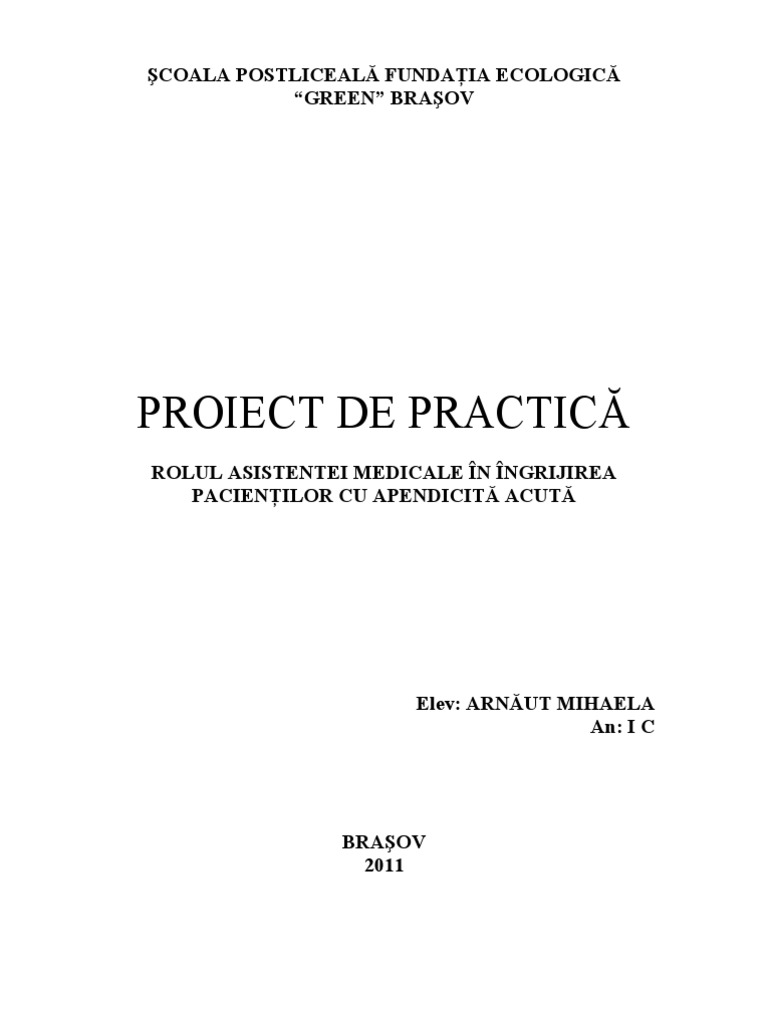 Ingrijirea Pacientilor Cu Apendicita Acuta | PDF