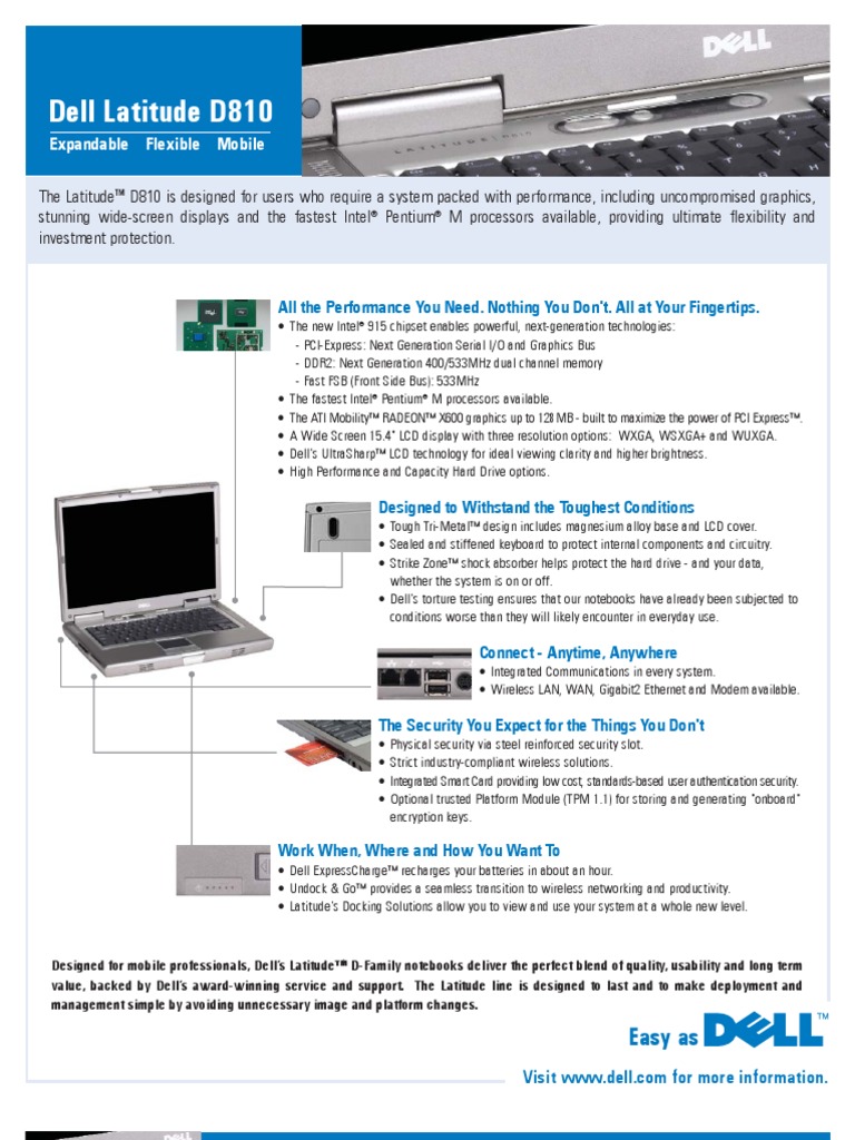 Specification Latitude D810 | PDF | Usb | Media Technology