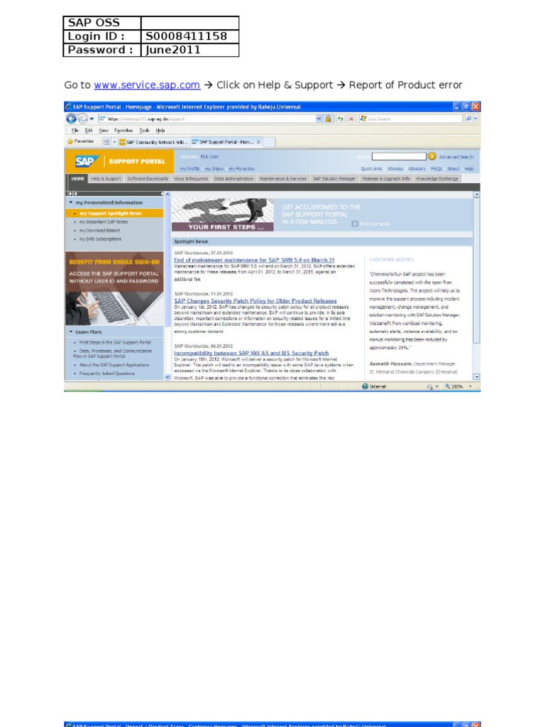 How To Raise SAP OSS Call | PDF | Software | Cyberspace