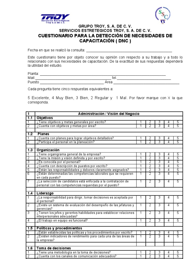 DNC Cuestionario | PDF | Calidad (comercial) | Toma de decisiones DNC Cuestionario | PDF | Calidad (comercial) | Toma de decisiones