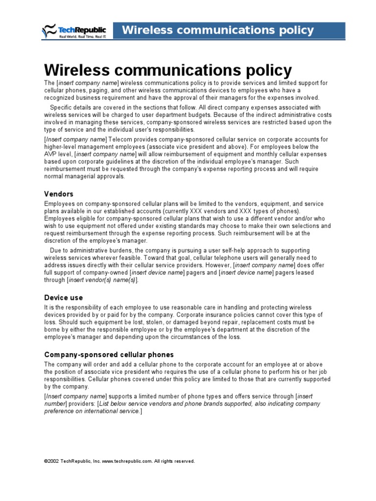Wireless Policy | PDF | Blackberry | Mobile Phones