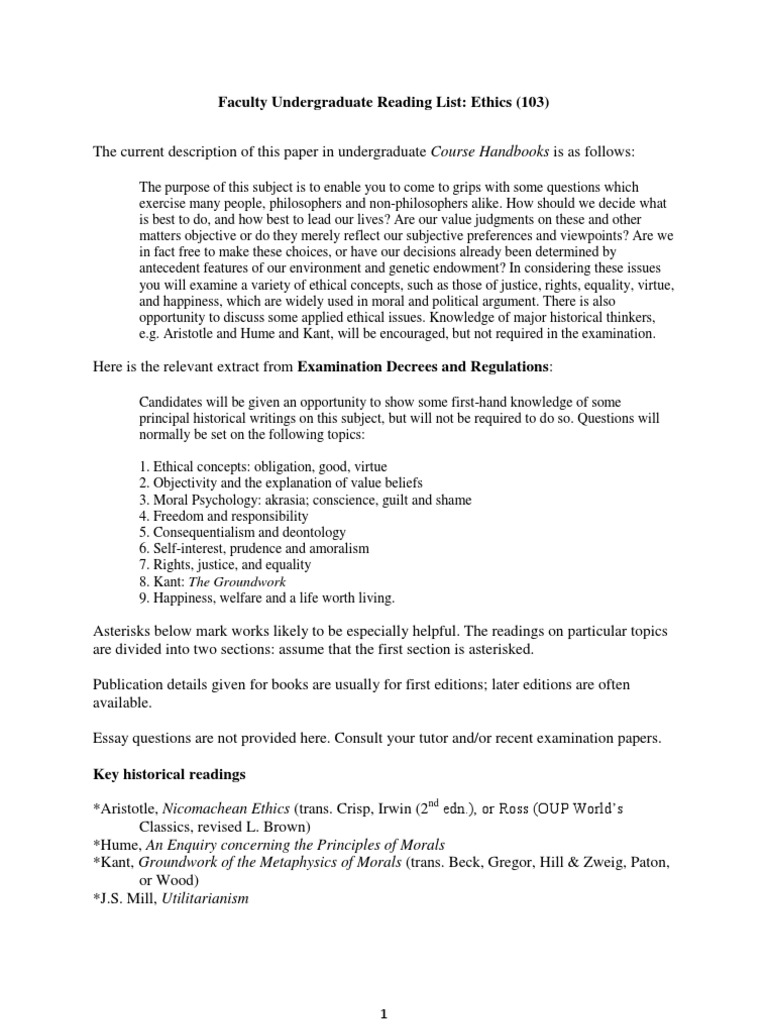 Oxford Ethics Reading List | PDF