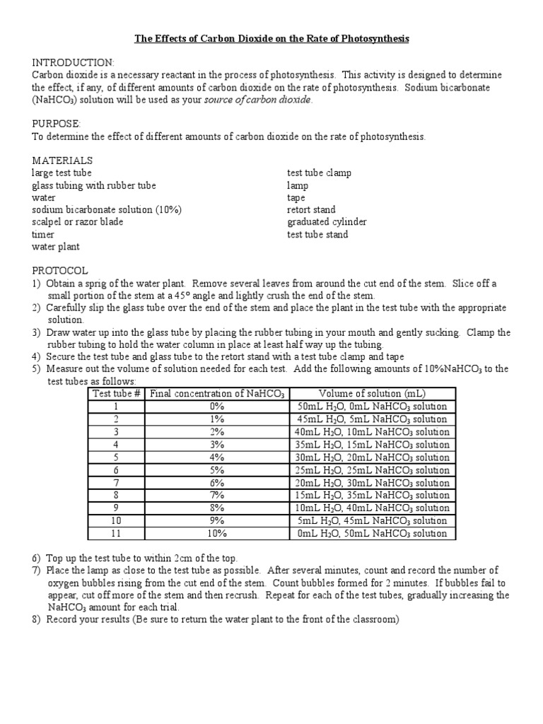 CO2 Effects on Photosynthesis Rate Experiment | PDF | Photosynthesis ...