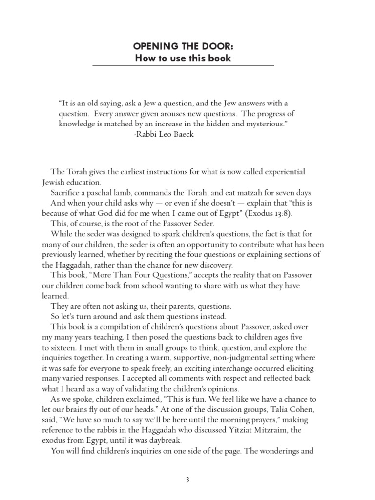 More Than Four Questions (Introduction) | PDF | Passover Seder | Haggadah