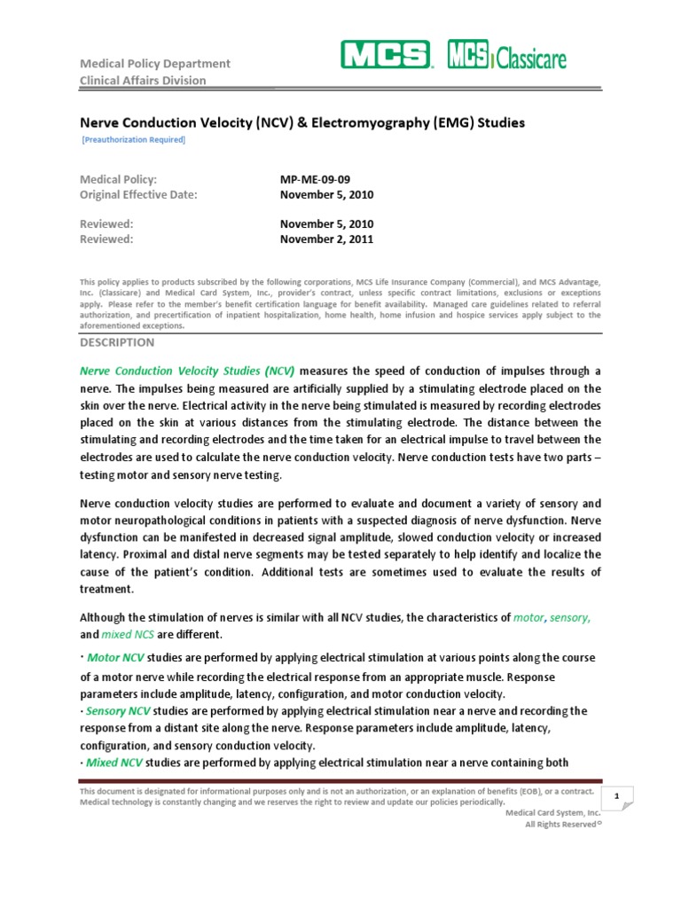 Nerve Conduction Velocity Studies | PDF | Electromyography | Peripheral ...