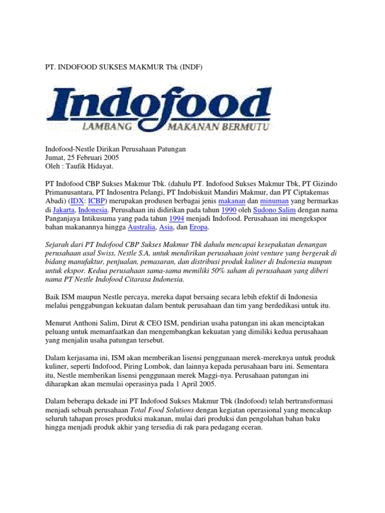 Indofood-Nestle Bentuk Joint Venture di Indonesia | PDF | Bisnis