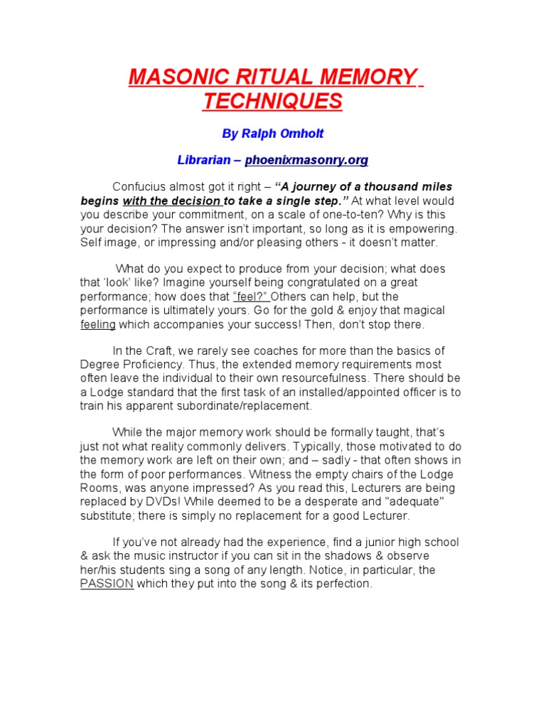 Masonic Memory Techniques | PDF | Mental Image | Freemasonry