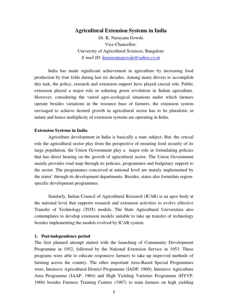 Gowda Extension Systems India | PDF | Farmer | Agriculture