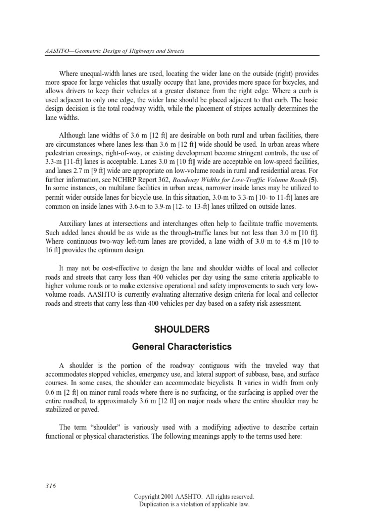 Aashto Lane Width PDF | PDF | Lane | Transport Infrastructure