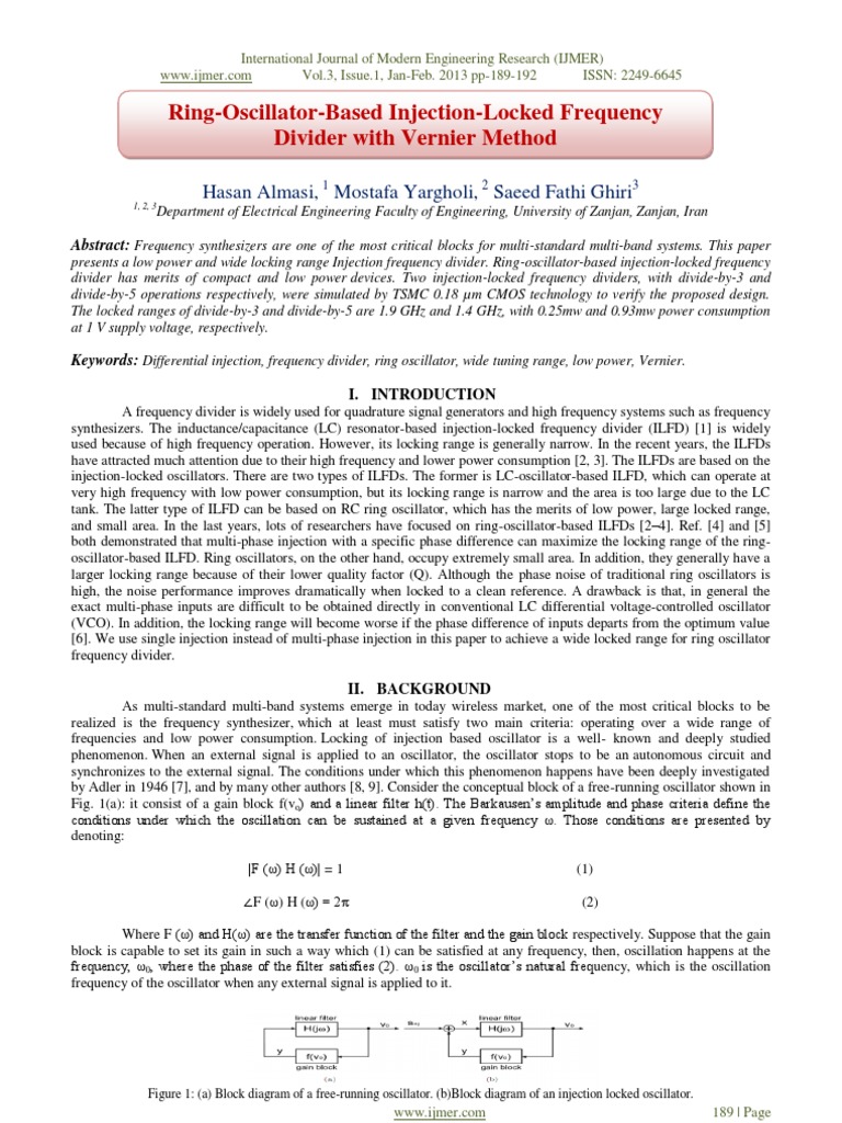 Ring-Oscillator-Based Injection-Locked Frequency Divider With Vernier ...