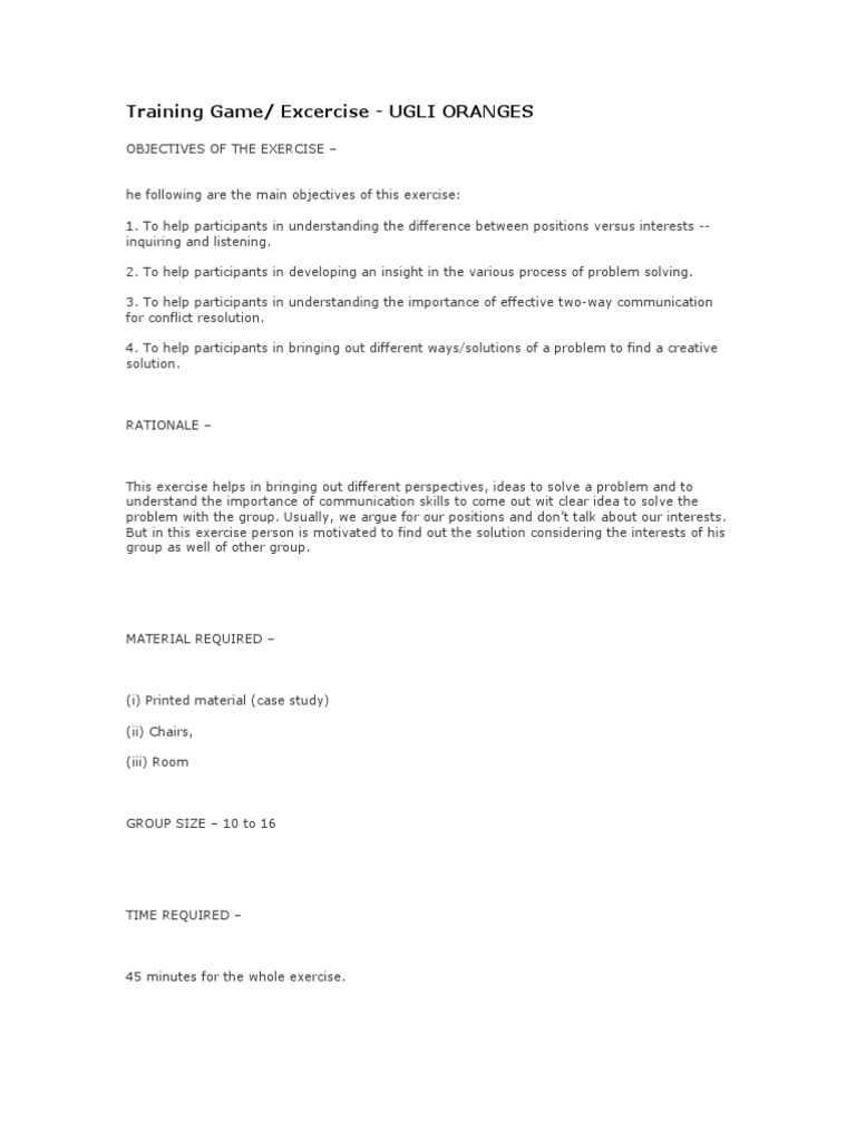 Finding Common Ground: Negotiating a Solution to the Ugli Orange ...