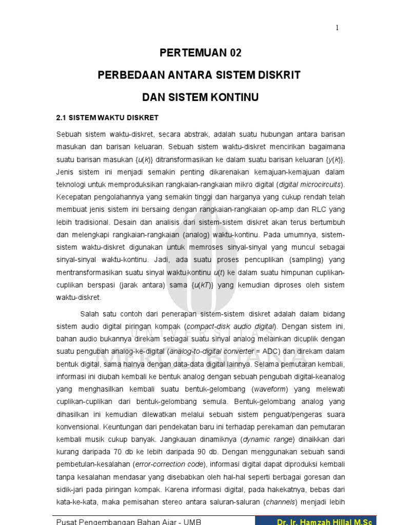 Pertemuan 02 Perbedaan Antara Sistem Diskrit Dan Sistem Kontinu | PDF