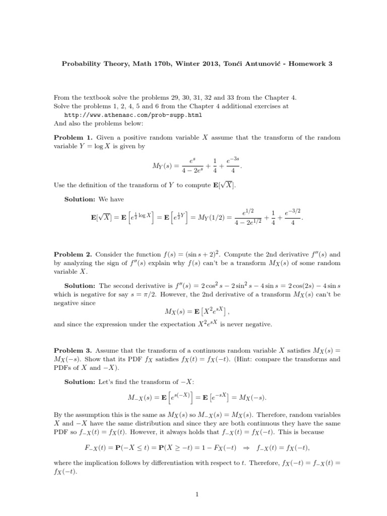 Homework3 Solutions | PDF | Random Variable | Sine