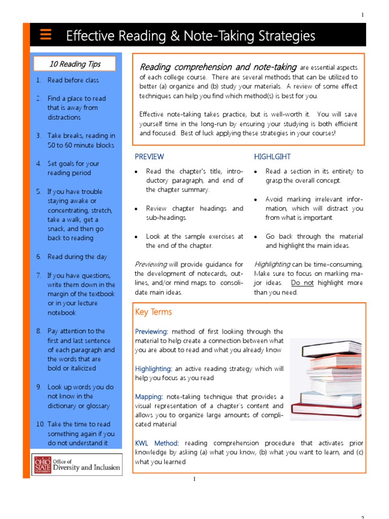 effective reading and note taking strategies | Reading (Process ...