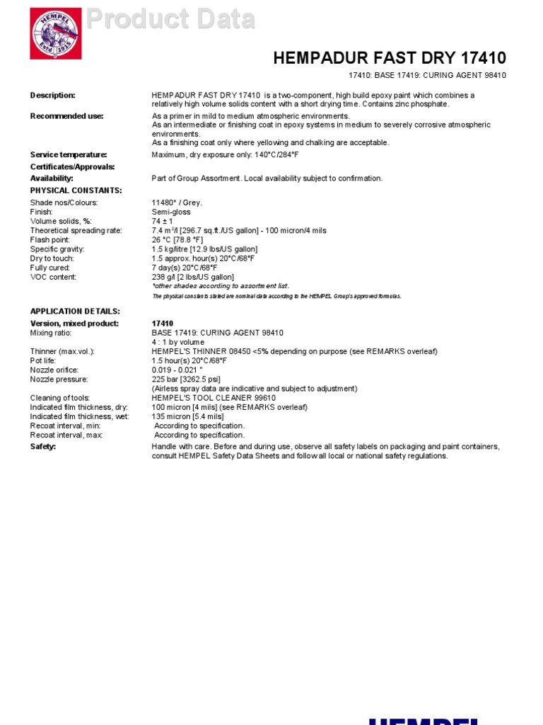 Hempel Hempadur Fast Dry 17410 Data | PDF | Paint | Epoxy
