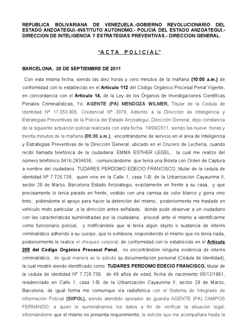 Acta Policial Johana | PDF | Policía | Venezuela
