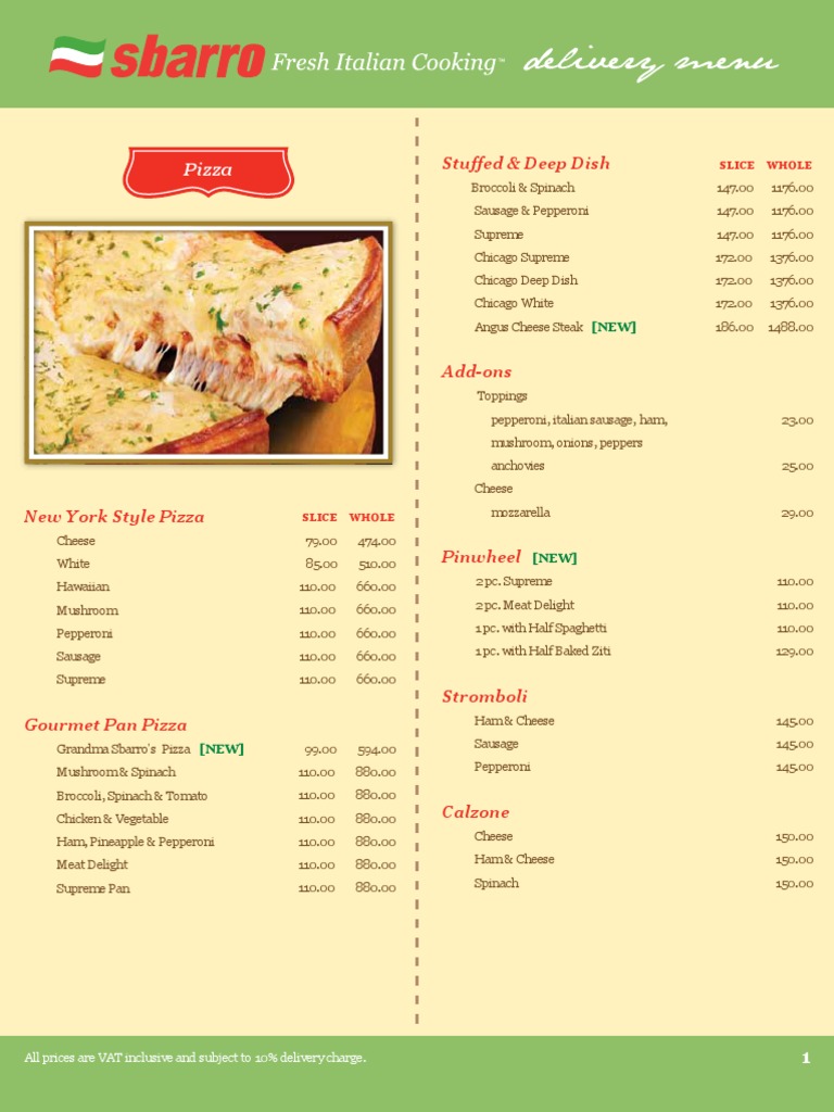 Sbarro Menu | PDF