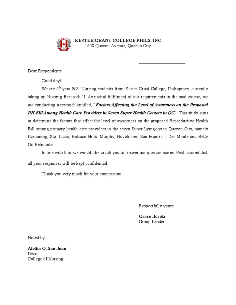 Sample Letter To Respondents | PDF