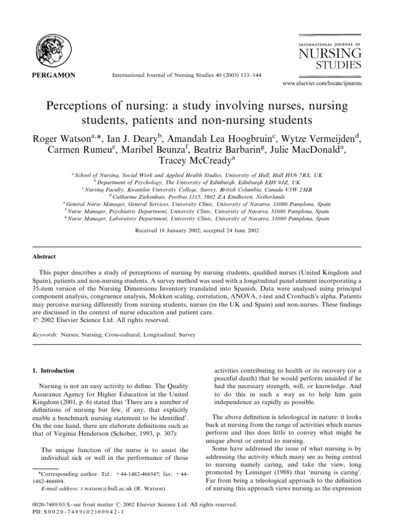 Perceptions of Nursing: A Study Involving Nurses, Nursing Students ...