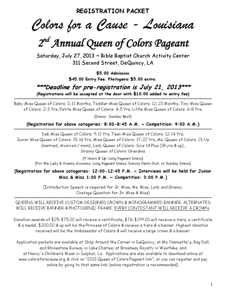 Pageant Registration Packet 2013 | PDF | Business